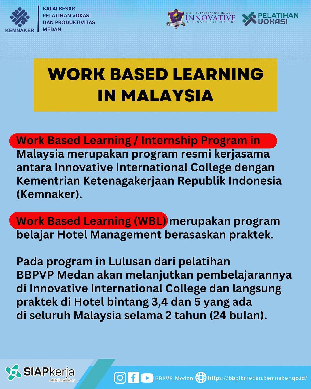 Work Based Learning in Malaysia Gelombang 3 – BBPVP MEDAN