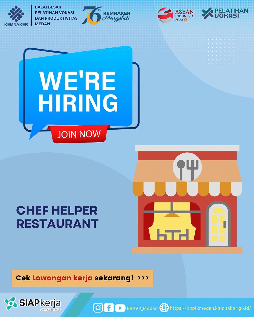 Lowongan Kerja (Chef Helper Restaurant) – BBPVP MEDAN