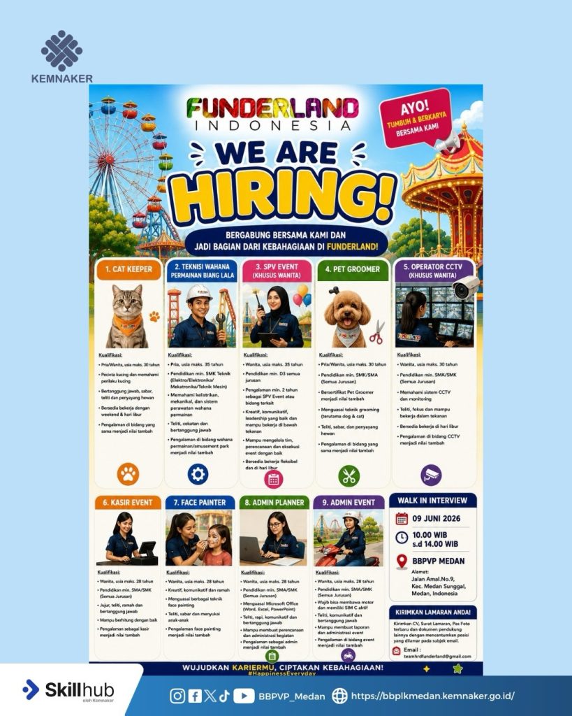WALK IN INTERVIEW – FUNDERLAND INDONESIA – BBPVP MEDAN